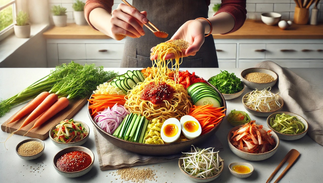 Kal Bibimmyeon Recipe: Spicy Cold Korean Noodles with Fresh Toppings ...